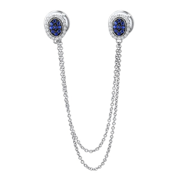 Gold Mens Brooch with Diamond & Sapphire